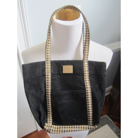 Longaberger | Bags | Longaberger Black Corduroy Small Tote With Gingham ...